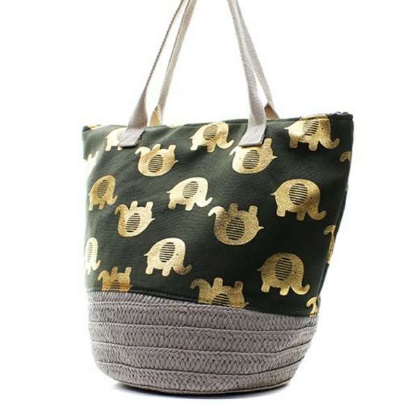 Bags | Ivory Canvasstraw Elephant Tote Bagweekender | Poshmark
